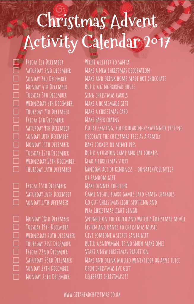 Christmas Advent Activity Calendar 2017 | Get Ahead Christmas